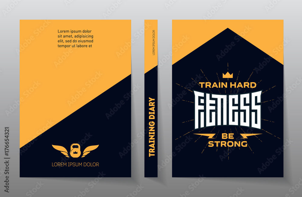 Cover of the training diary. Fitness - original lettering. Flyers ...