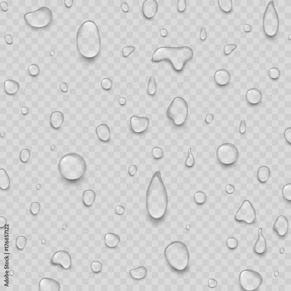 Realistic water drops liquid transparent raindrop splash background ...