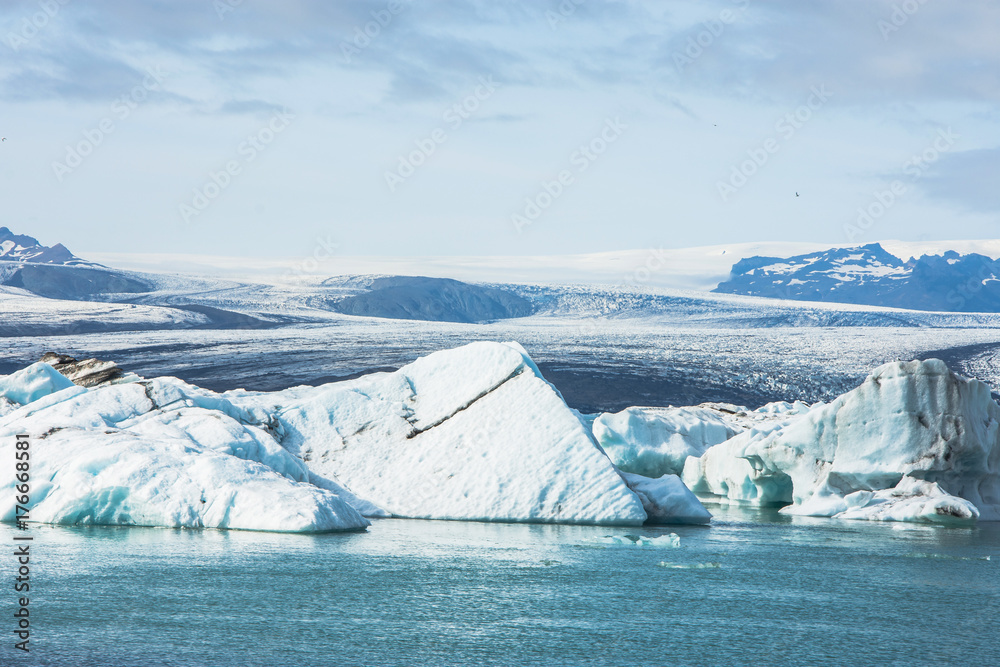 Detailed photo of the Icelandic glacier iceberg in a ice lagoon with ...