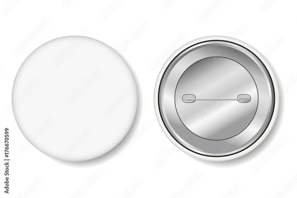 Badge. Blank white pin button - realistic mockup. Vector illustration ...
