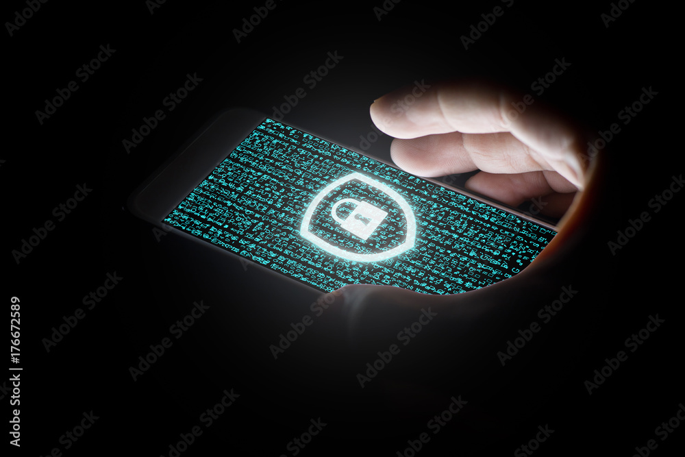 Cyber security network concept, man hand protection network with lock ...