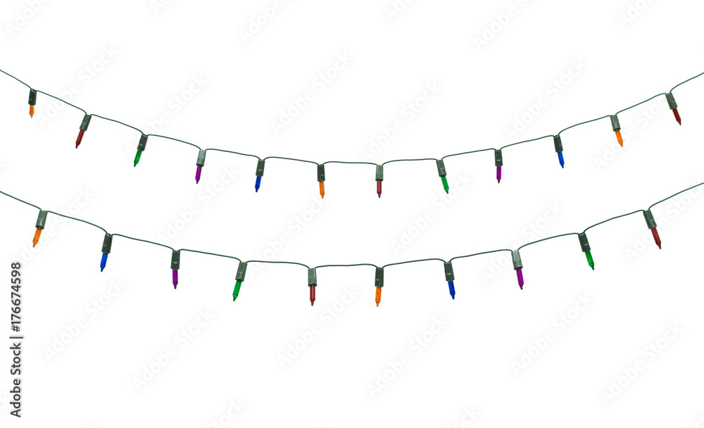 Christmas lights string isolated on white background with clipping path ...