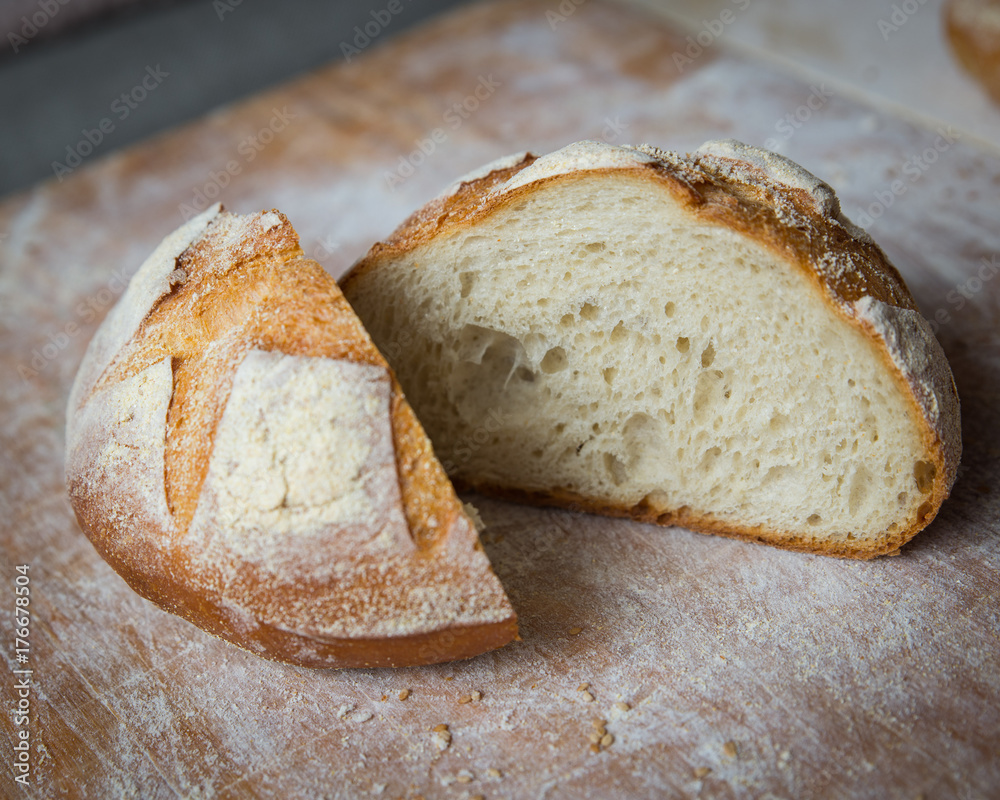 Sourdough Roll Cut In Half Stock Photo | Adobe Stock