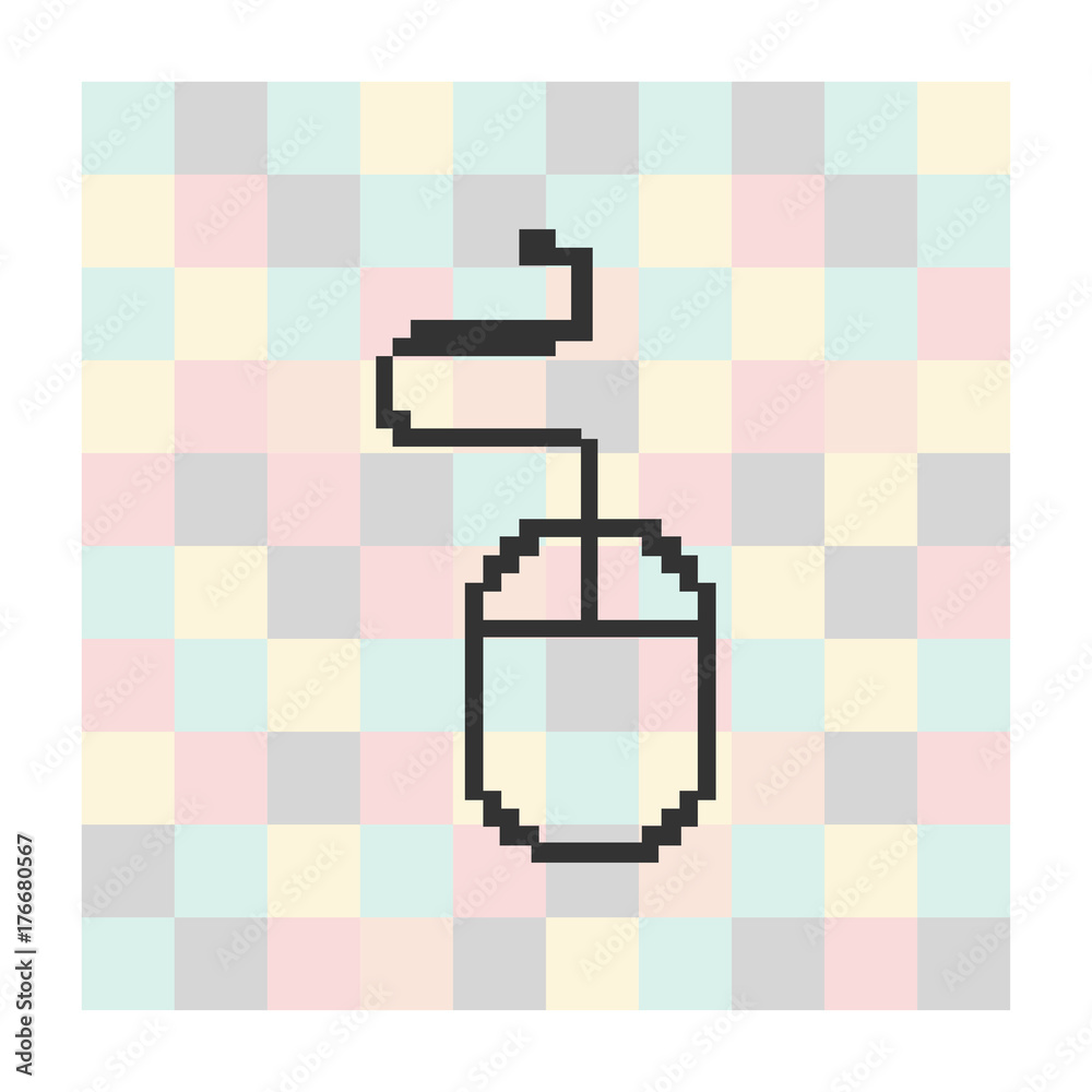 Vector pixel computer mouse icon on square background Stock Vector ...