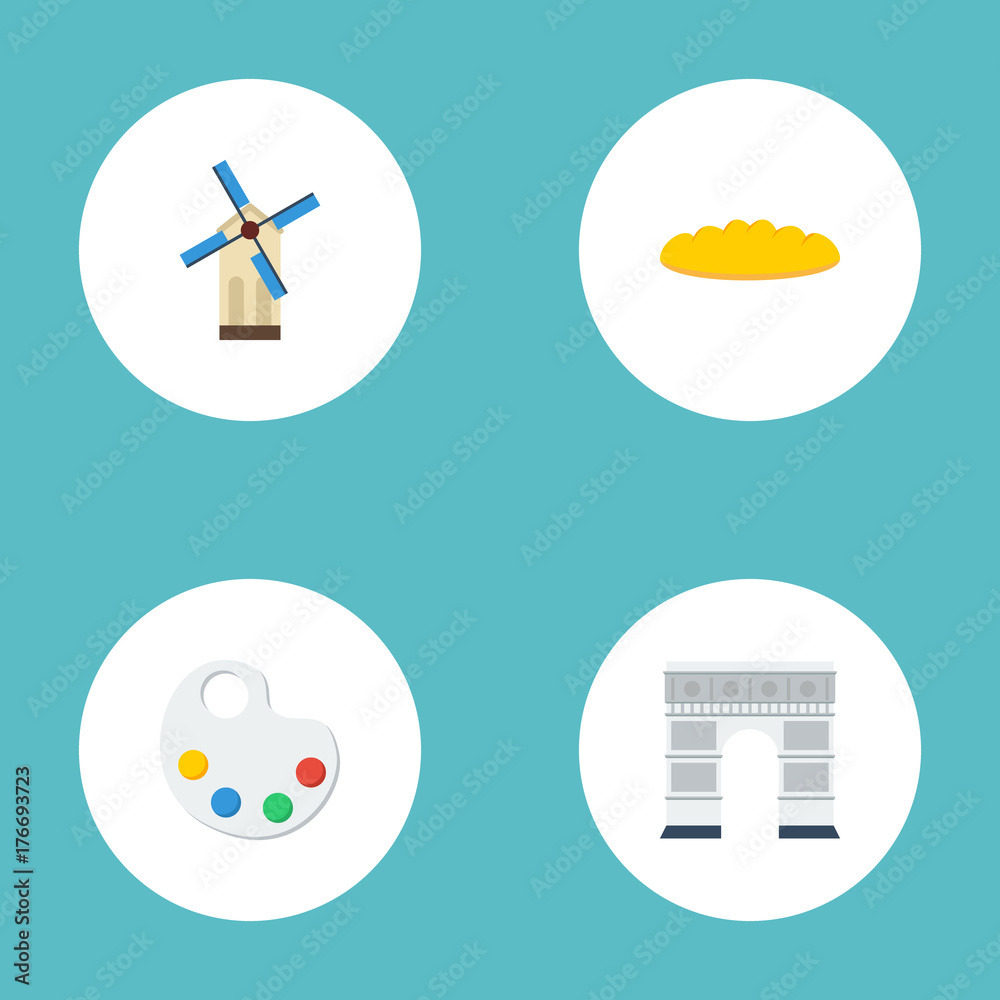 Flat Icons Archway, Cabaret, Loaf And Other Vector Elements. Set Of ...
