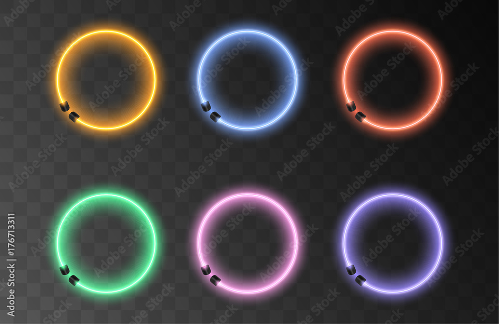 Set of Neon lamp frame abstract round circle sign isolated on ...
