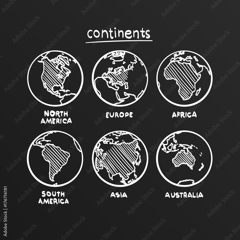 Sketch drawing continents, Planet continent Europe, Planet continent ...