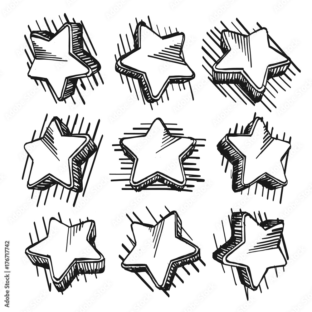 Sketch of hand drawn star set, template design element, Vector ...