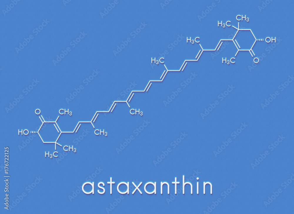 Astaxanthin pigment molecule. Carotenoid responsible for the pink-red ...