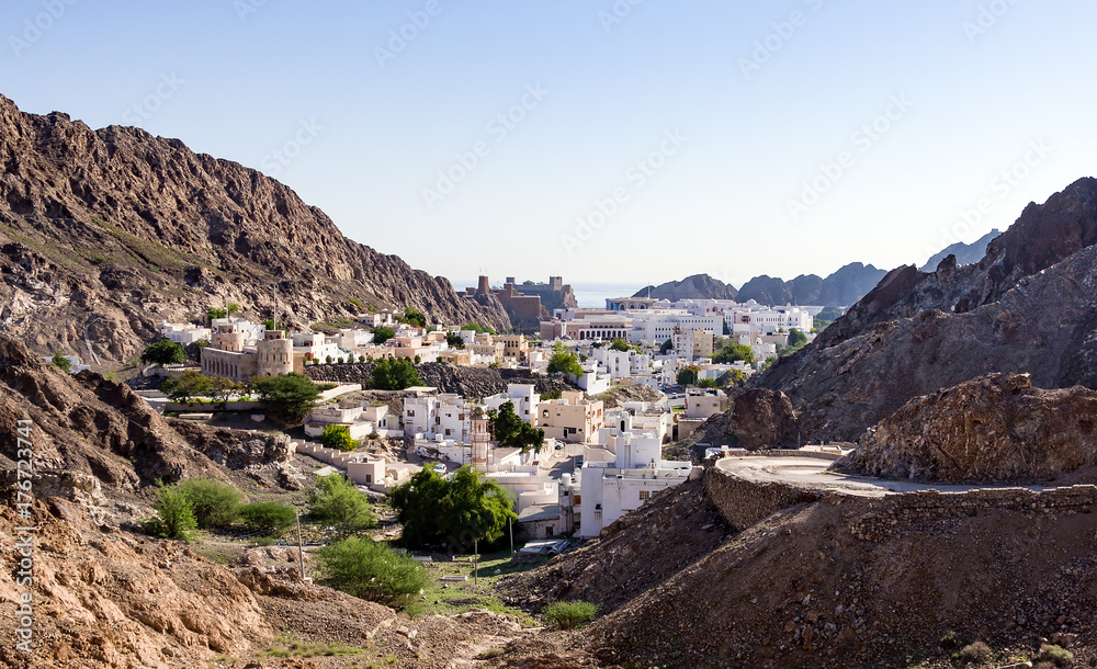 Old Muscat original historic city of Muscat on the coast in the Gulf of ...