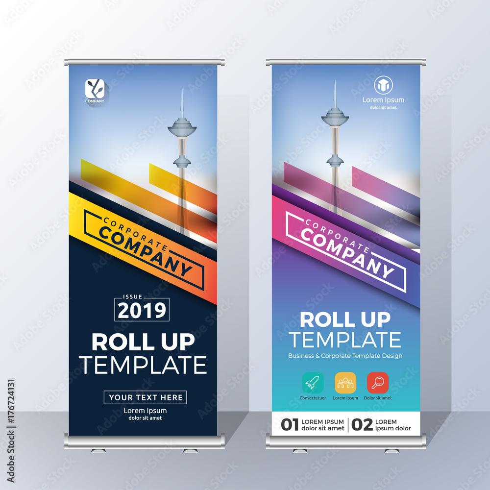 Vertical Roll Up Banner Template Design for Announce and Advertising ...
