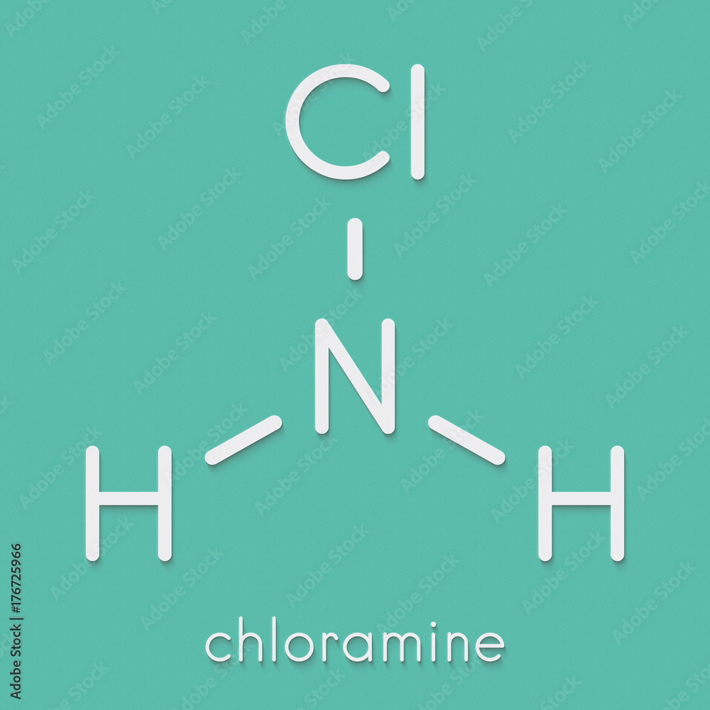 Chloramine (monochloramine) disinfectant molecule. Readily decomposes ...