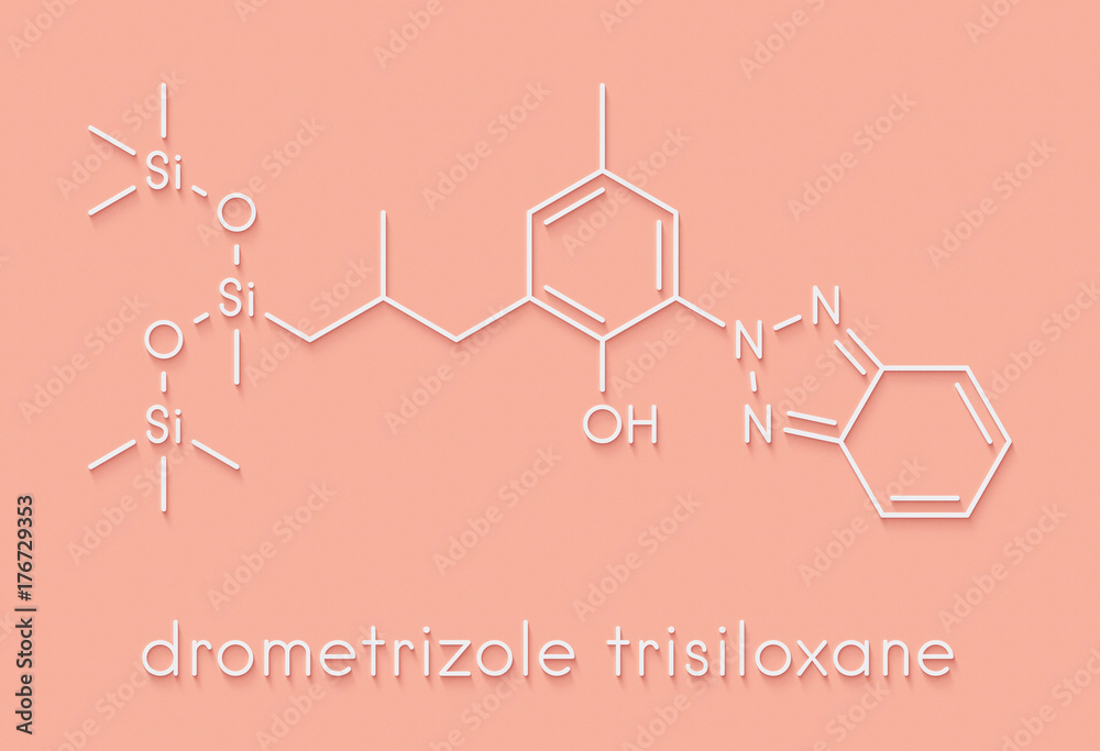 Drometrizole trisiloxane sunscreen molecule (UV filter). Skeletal ...