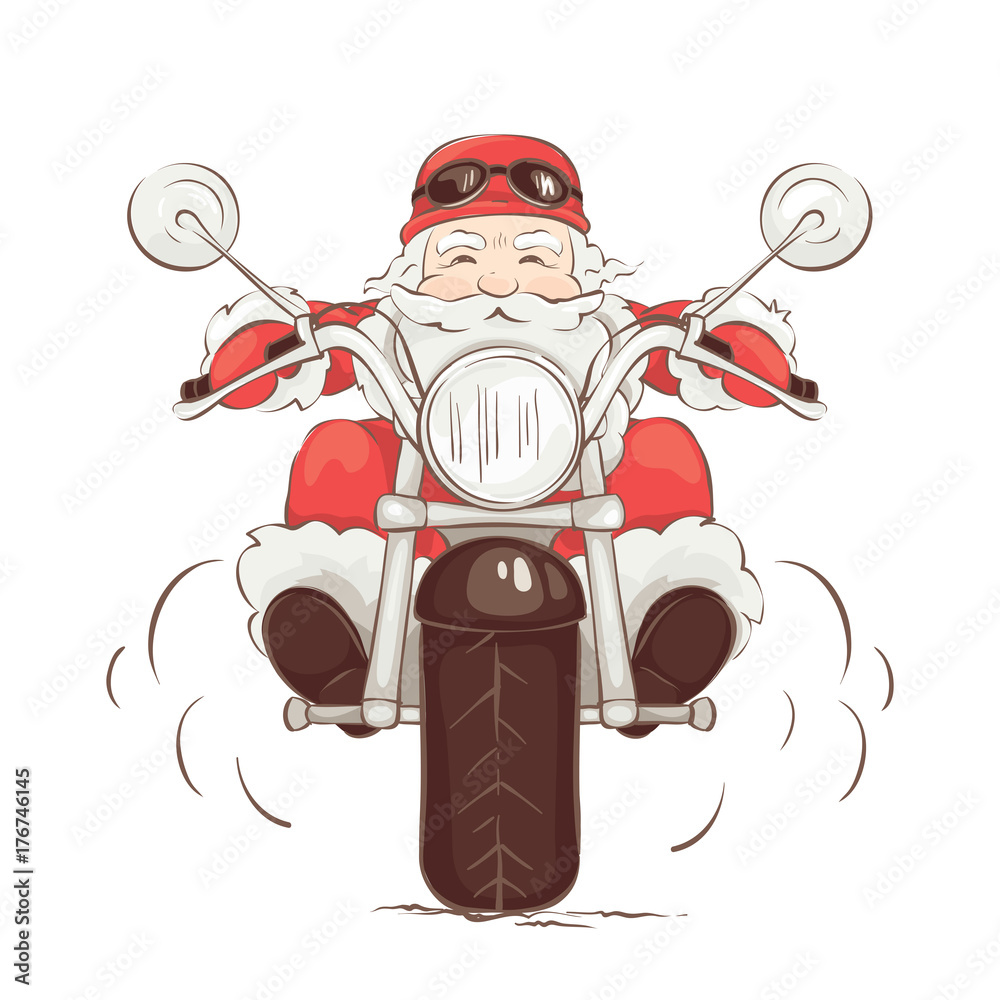 Santa biker / Vector illustration, card - Santa Claus on chopper Stock ...
