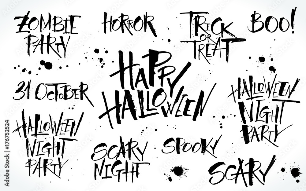 Halloween lettering set. Handwritten modern calligraphy, vector ...
