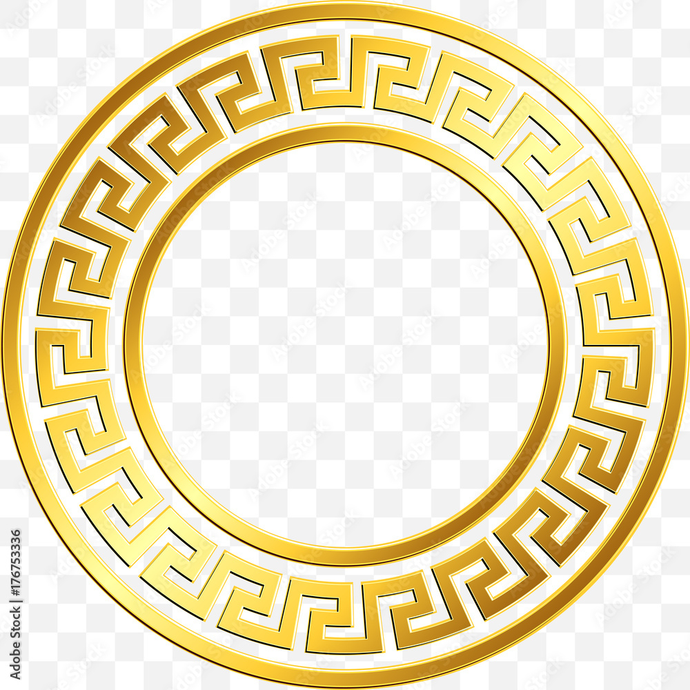 Round frame with traditional vintage Golden Greek ornament, Meander ...