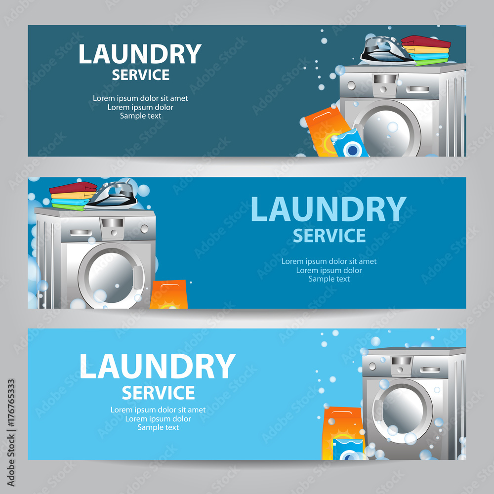Set banners laundry service. Poster template for house cleaning ...