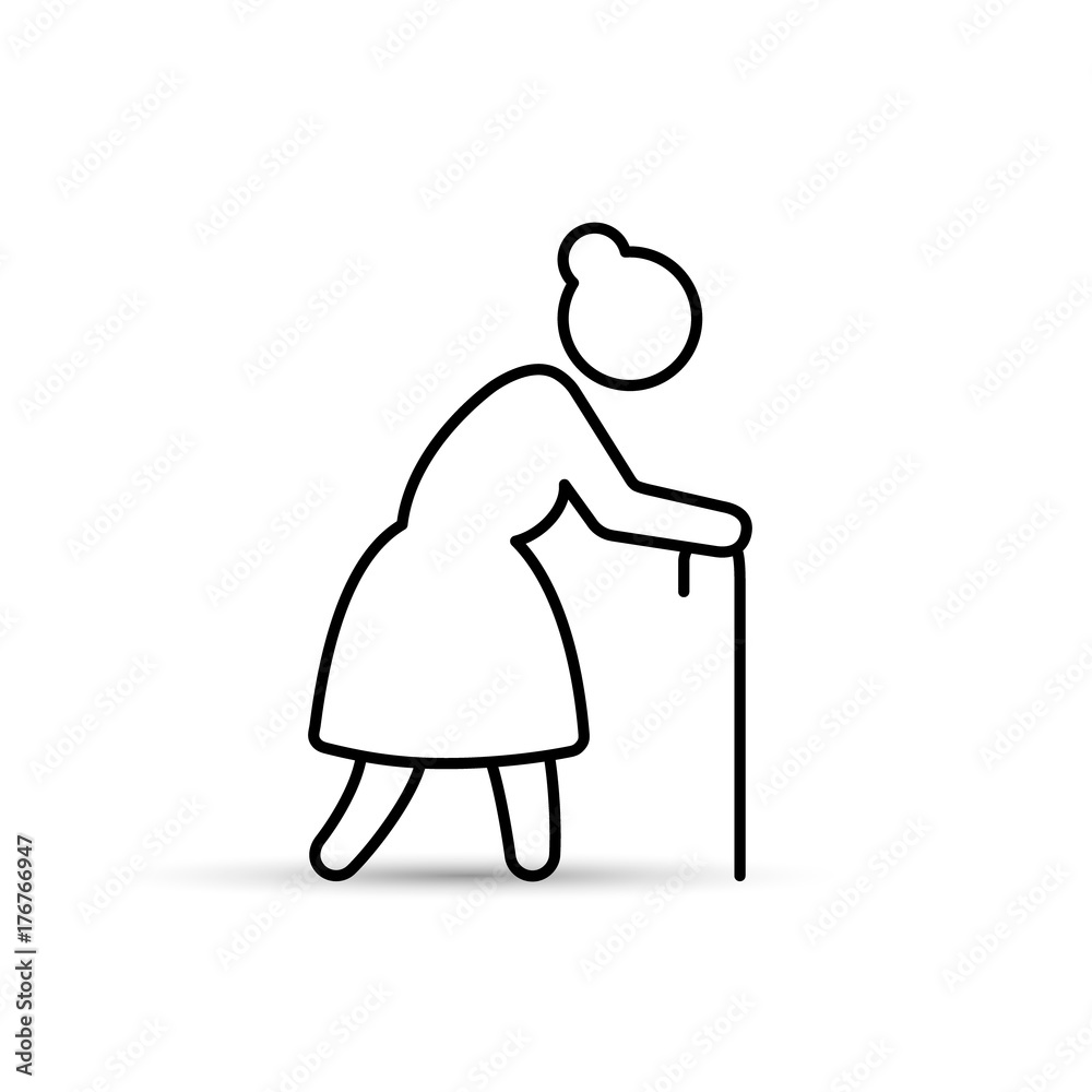 Old woman icon outline, vector. Grandmother line silhouette, side view ...