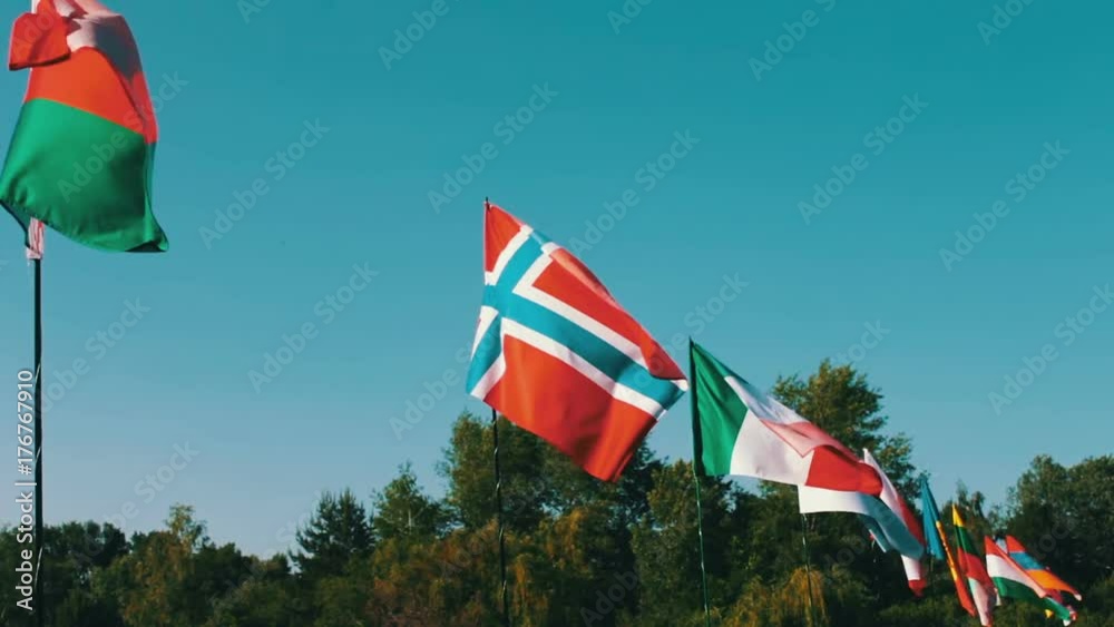 Flags of different states sway on wind.Lots of flags of different ...