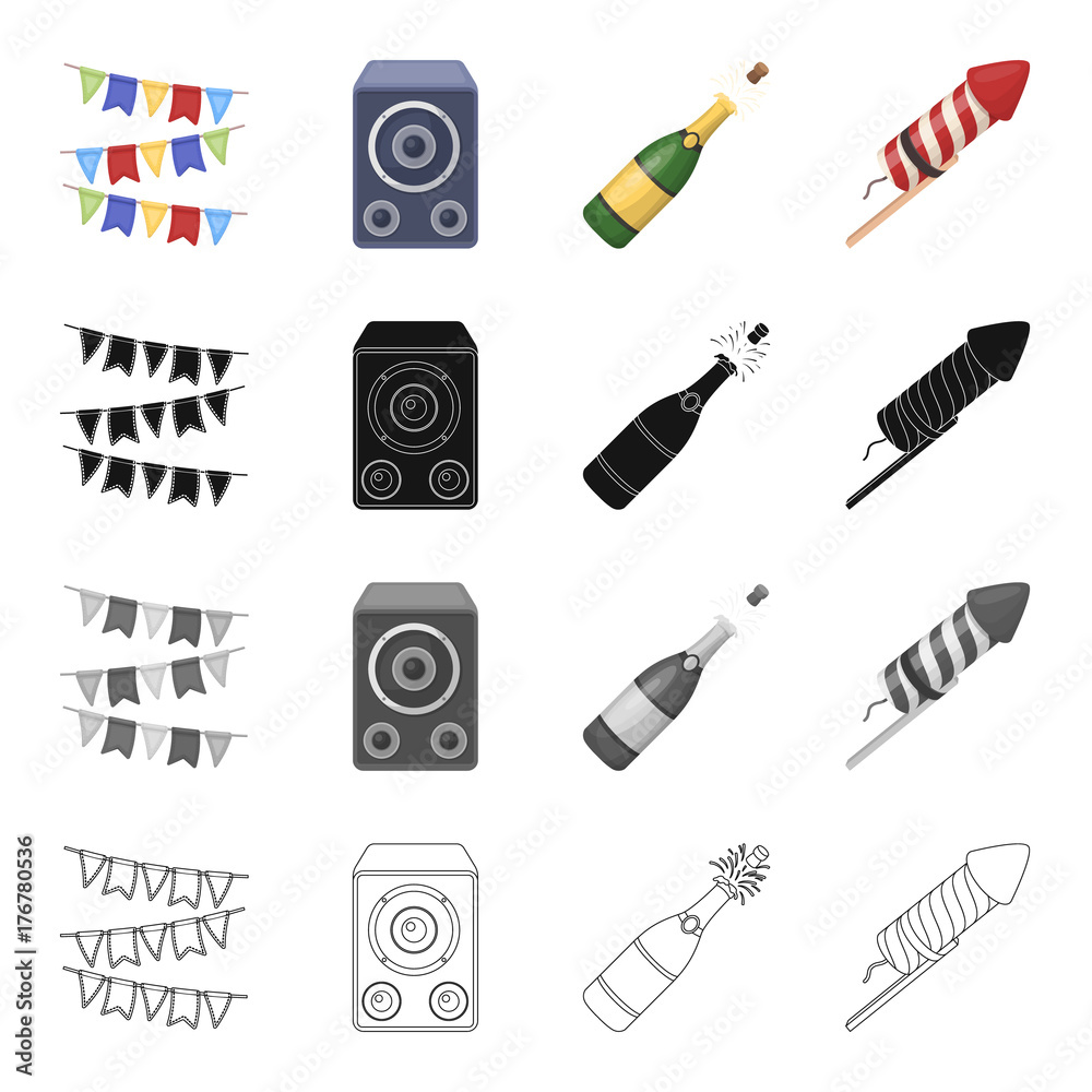 Celebration, flags, decorations and other web icon in cartoon style ...