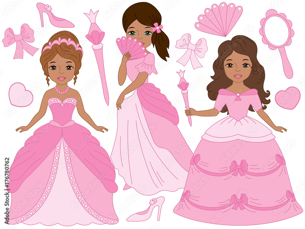 Vector Set with Beautiful African American Princesses Stock Vector ...
