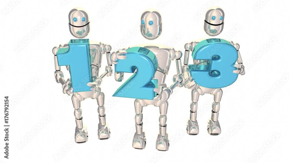 123 Easy Simple Steps Process System Robot Numbers 3d Animation Stock ...
