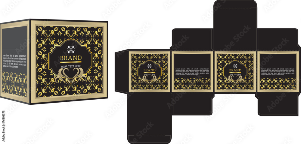 Packaging design, black and gold luxury box design template and mockup ...
