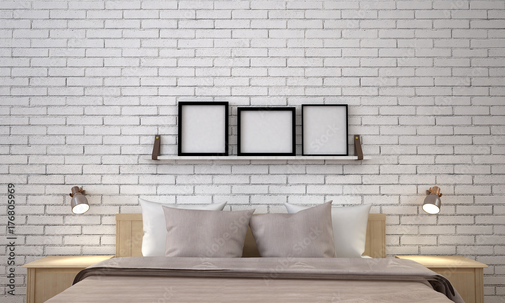 The interior design of luxury bedroom and brick texture wall design ...