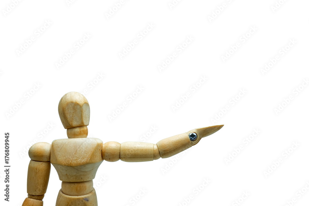 Wood Figure Raising Hand Isolated on White Background, Suitable for ...