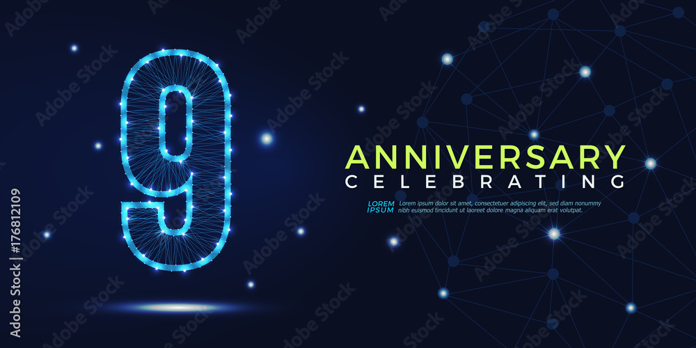9 years anniversary celebrating numbers vector abstract polygonal ...