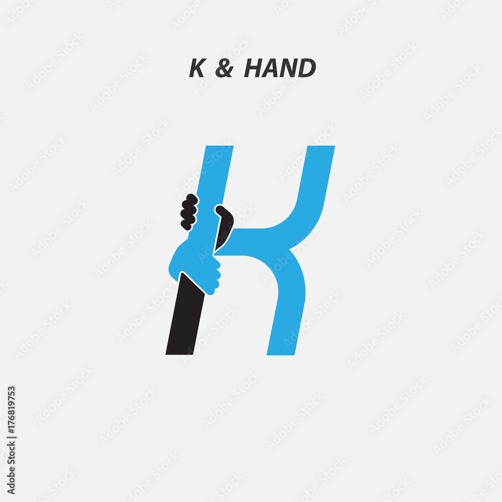 K - Letter abstract icon & hands logo design vector template.Italic ...