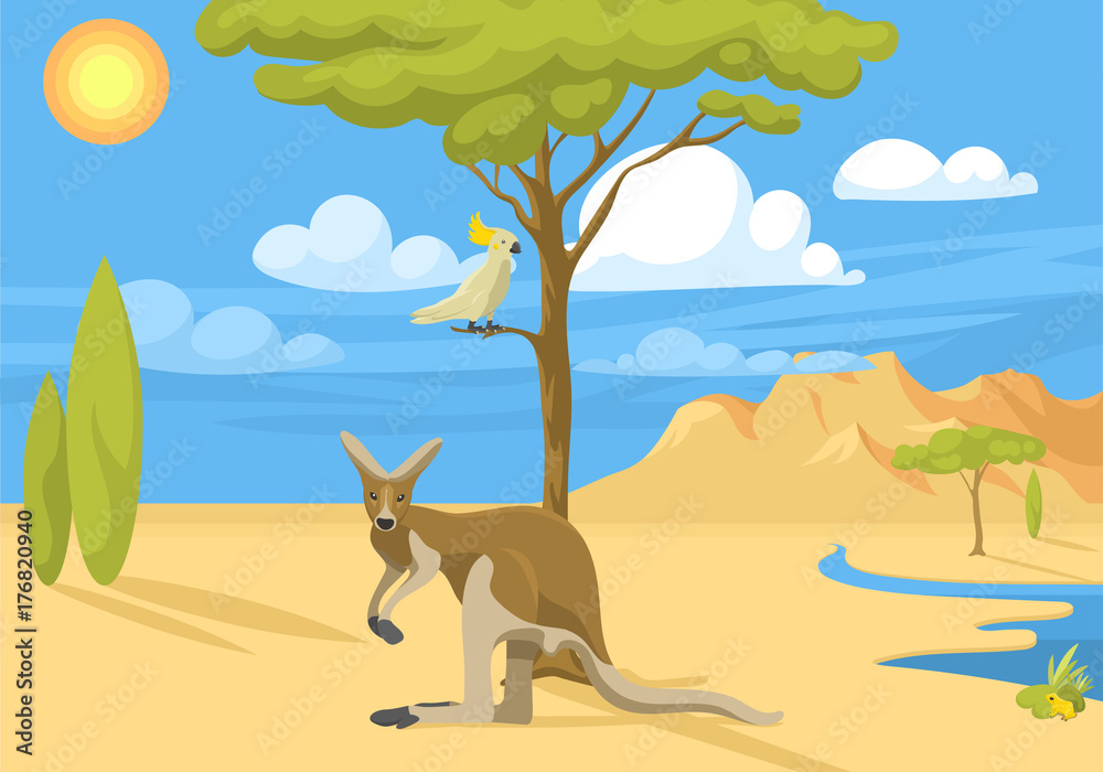 Australia wild background landscape animals cartoon popular nature flat ...