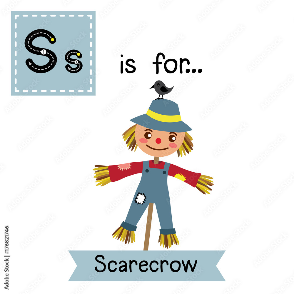 Cute children ABC alphabet S letter tracing flashcard of Scarecrow for ...