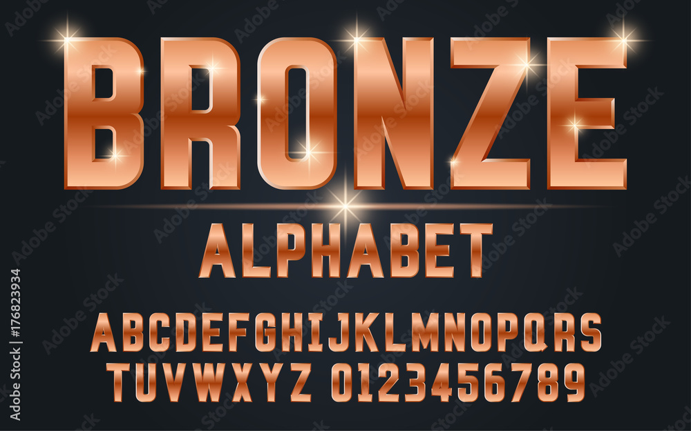 Decorative bronze alphabet vector fonts and numbers.Typography design ...