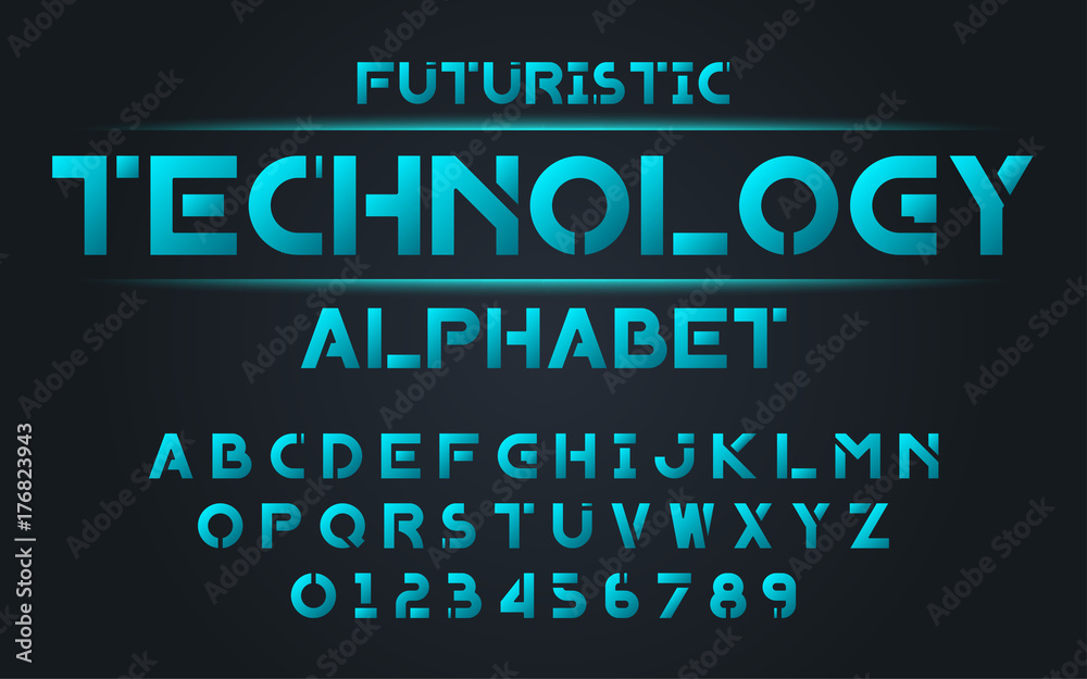 Decorative technology alphabet vector fonts and numbers.Typography ...