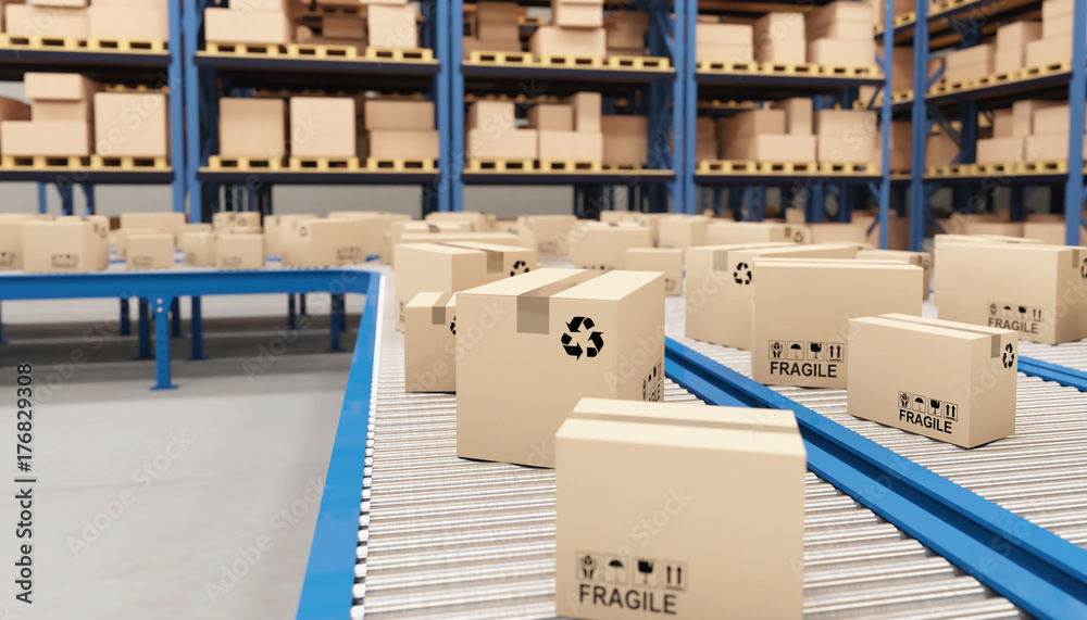 conveyor with boxes Stock Photo | Adobe Stock