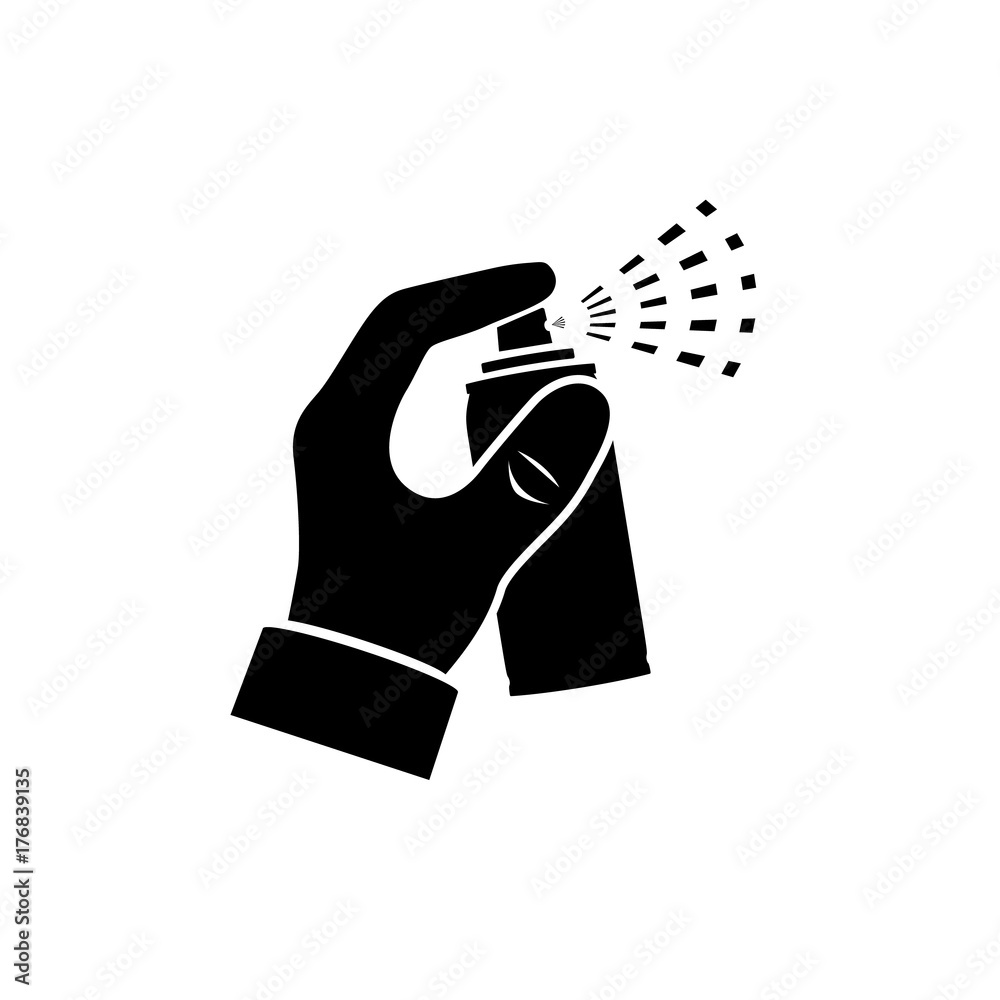 Spray in hand silhouette. Spray bottle pictogram. Canister hold human ...