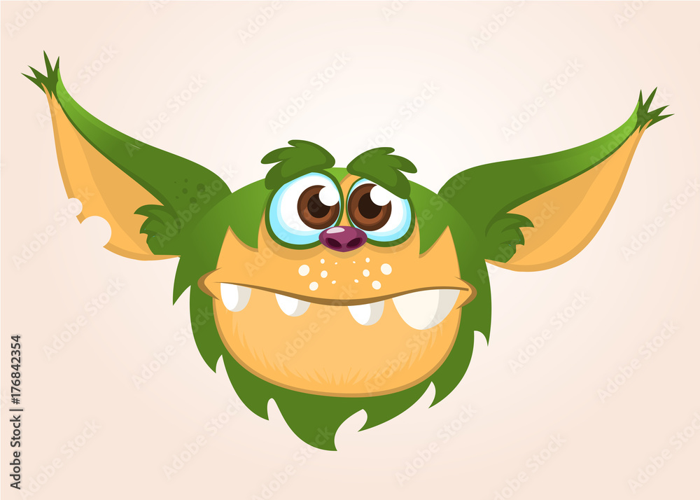 Cartoon cute happy monster. Vector illustration of gremlin monster ...