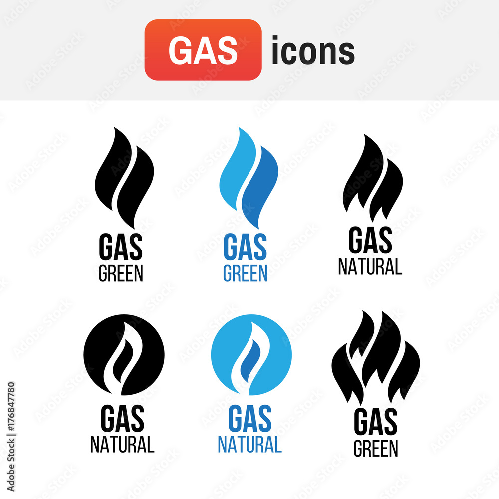 gas lame logo. Gas industry logos, icons set. Energy industry green ...
