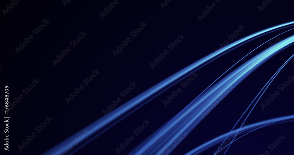 Wavy abstract dark blue perspective background. Glowing blue beams and ...