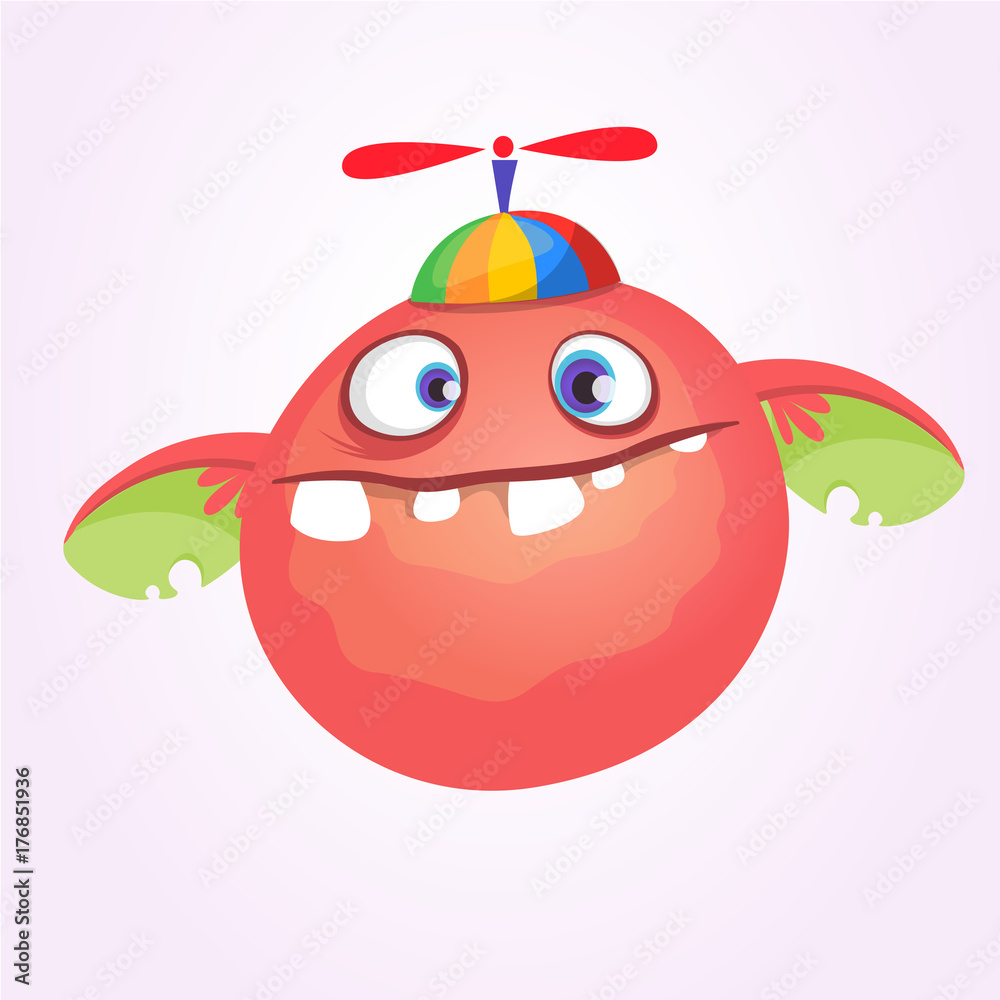 Cartoon baby monster in funny childrens hat with propeller.Vector ...
