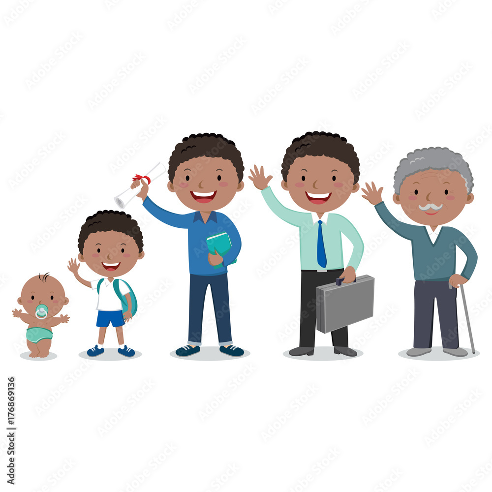 Man life stages. Vector illustration of different stages of a man's ...