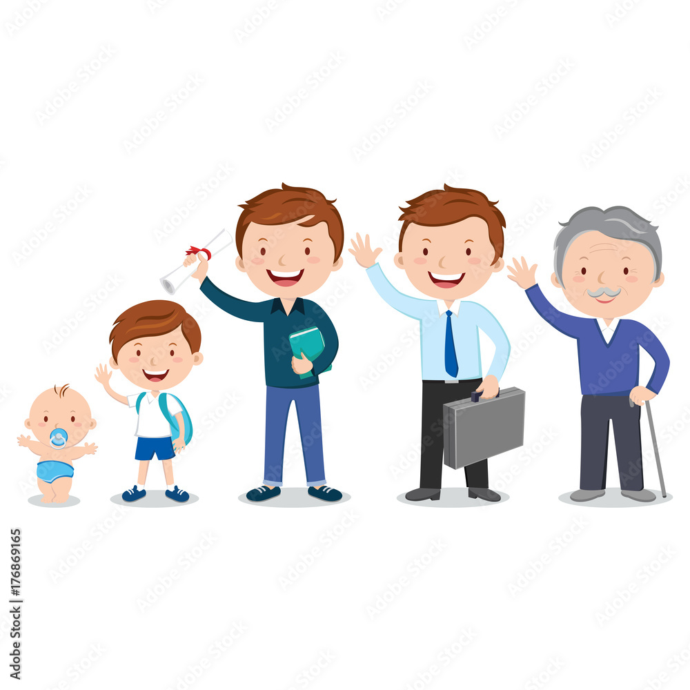 Man life stages. Vector illustration of different stages of a man's ...