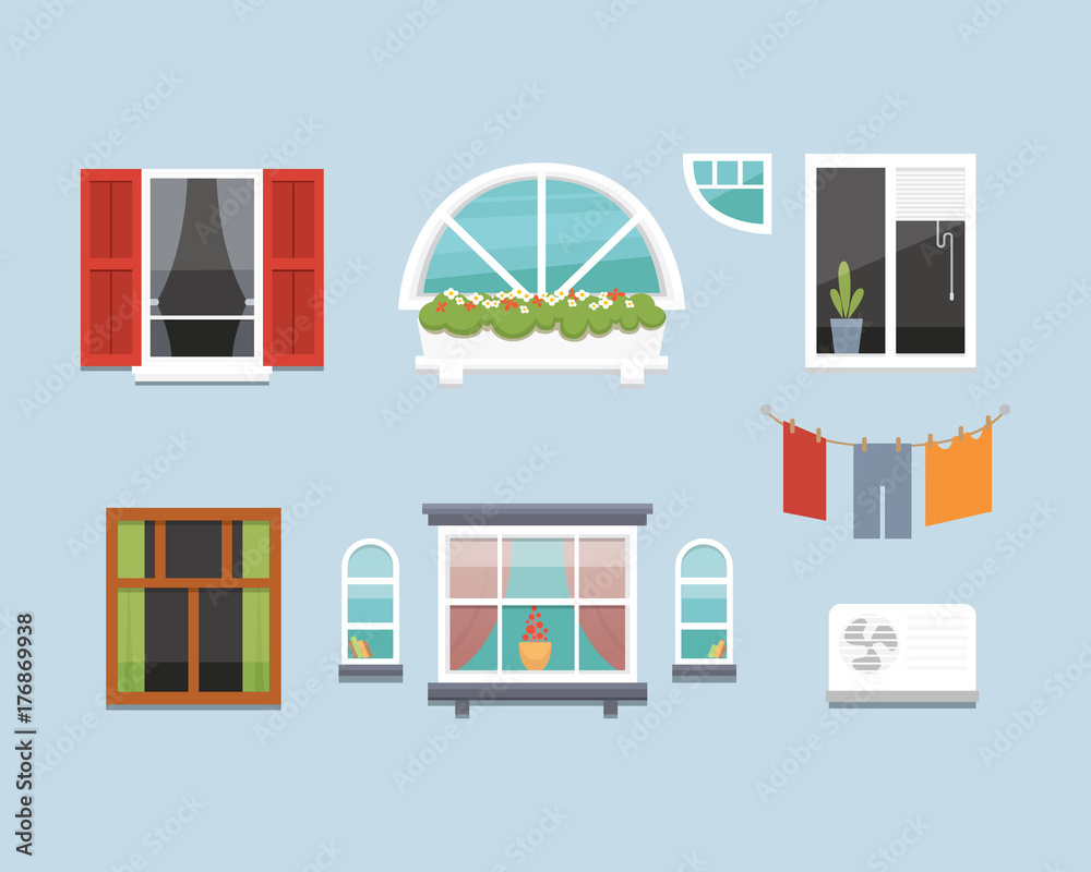 different interior windows of various forms vector illustration ...