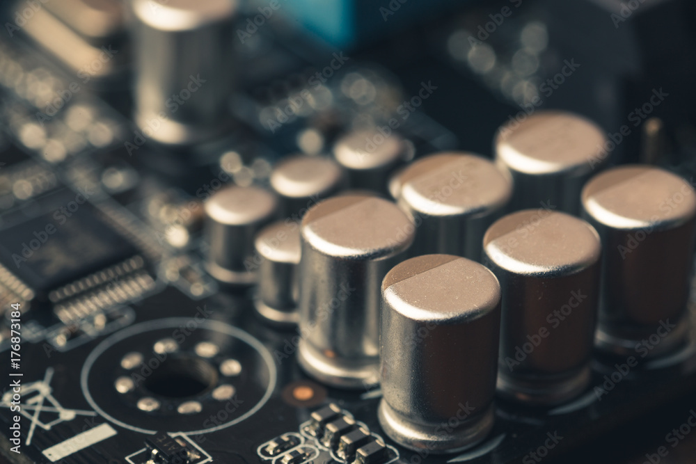 Circuit board with transistors and computer processors as abstract ...