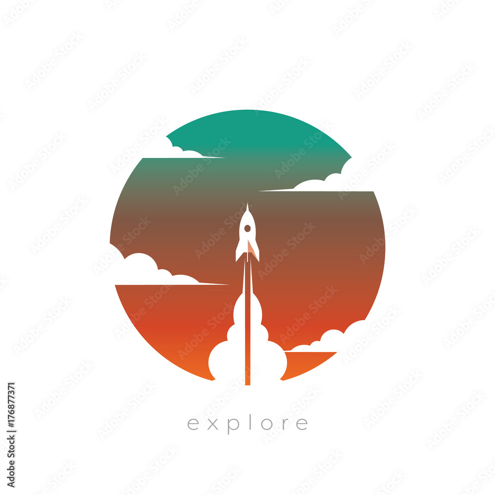 Space rocket flying through clouds vector illustration as symbol of ...