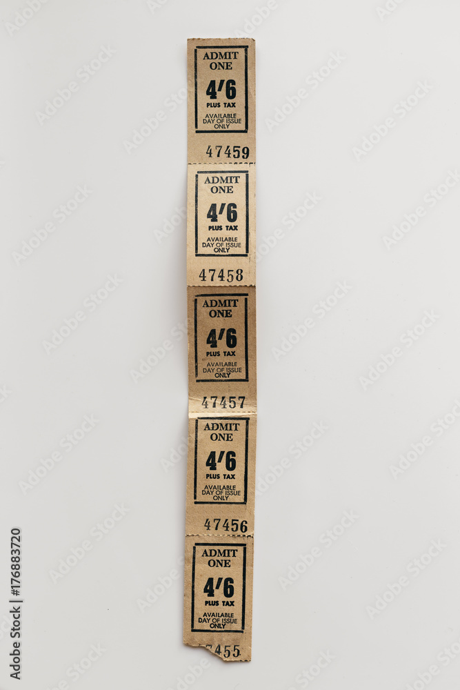 Strip of five vintage admission tickets Stock Photo | Adobe Stock