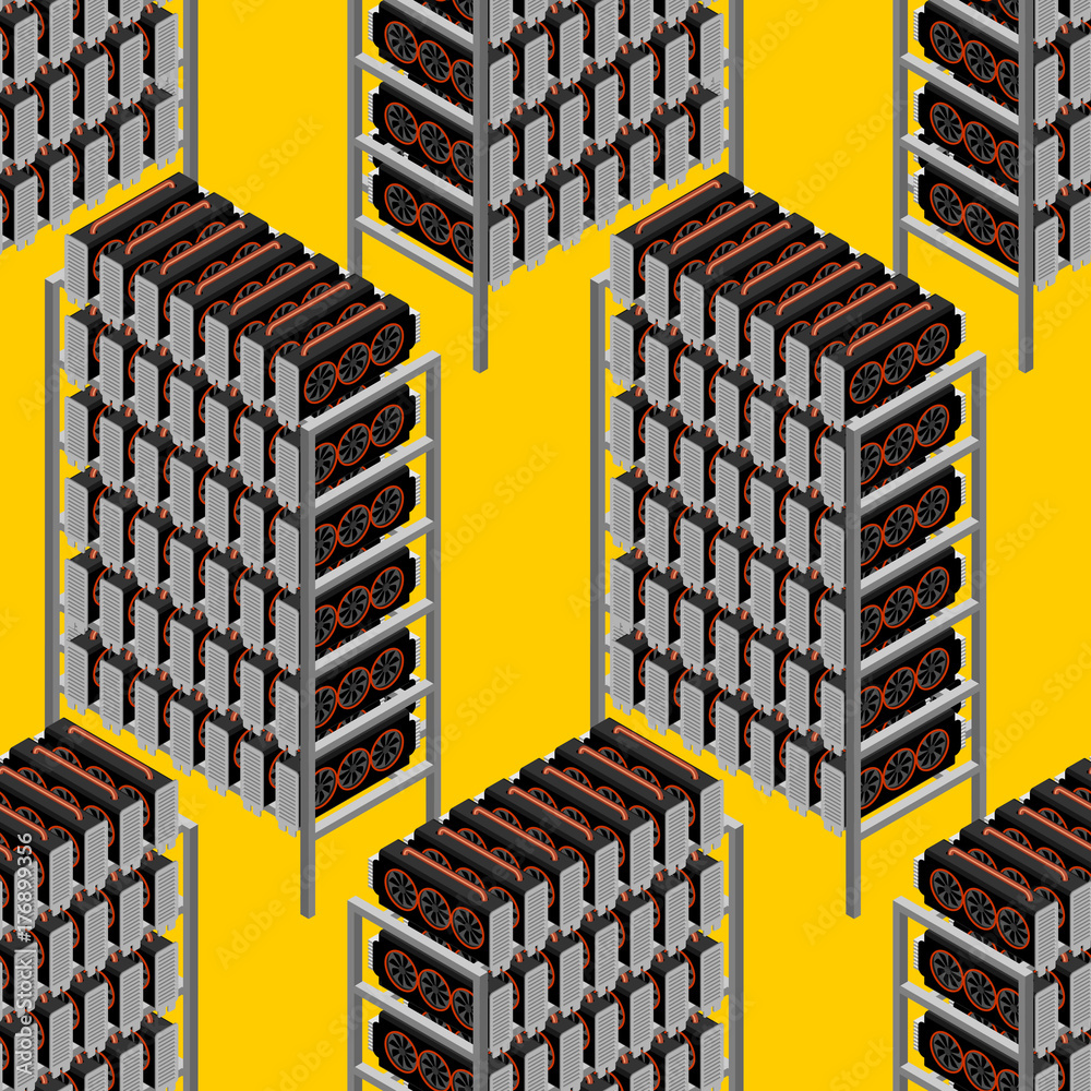 Mining farm seamless pattern. Mining rig GPU ornament. Crypto currency ...