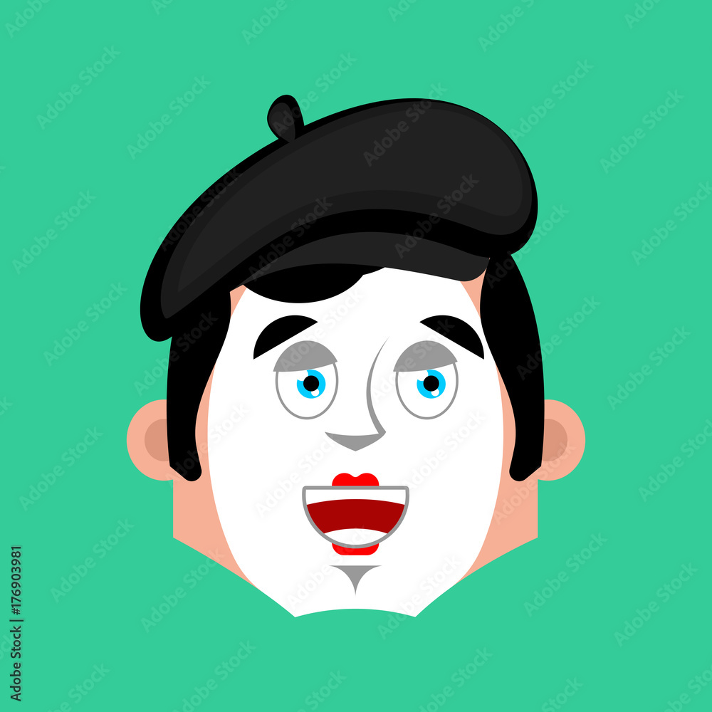 Mime happy emotion avatar. pantomime merry emoji. mimic face. Vector ...