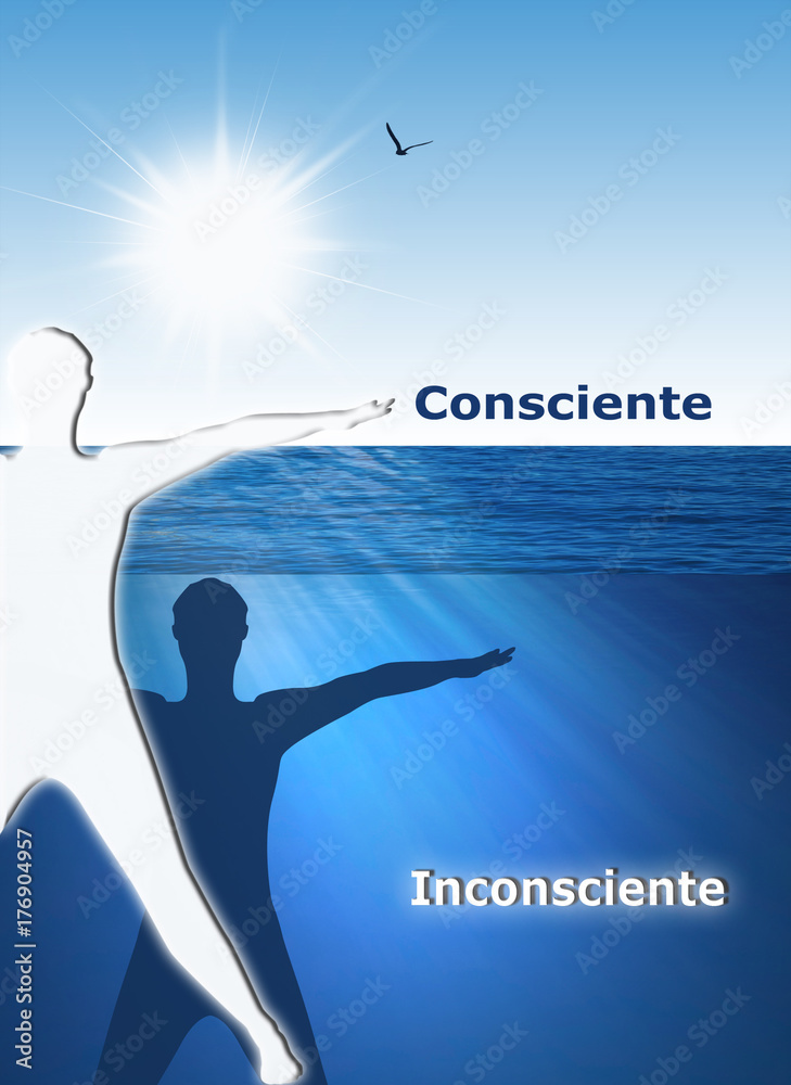 Consciente, inconsciente, superficie, profundidad, mar, sol, fondo ...